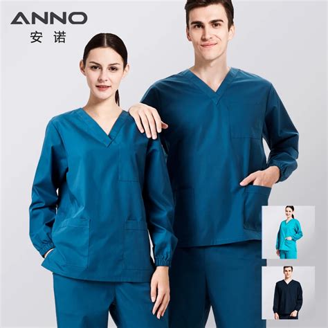 Winter Long Sleeves Hospital Nursing Uniform Overall Medical Cotton Spandex Scrubs Women Man