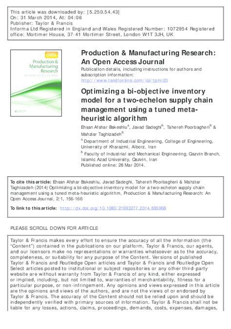 pdf optimizing a bi objective inventory model for a two echelon supply chain management using