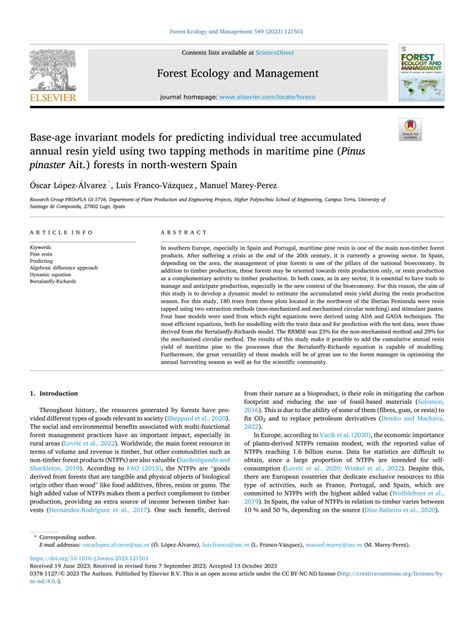 Pdf Base Age Invariant Models For Predicting Individual Tree Accumulated Annual Resin Yield