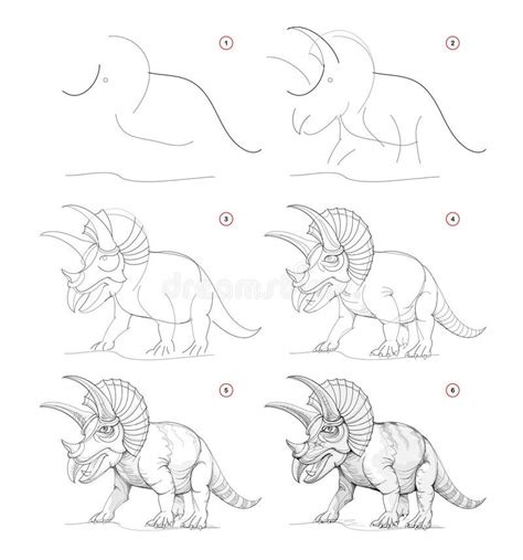 Page Shows How To Learn To Draw Sketch Of Triceratops Creation Step By