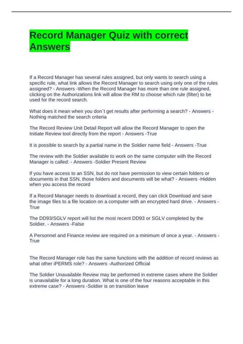 Record Manager Quiz With Correct Answers Records Management Stuvia Us