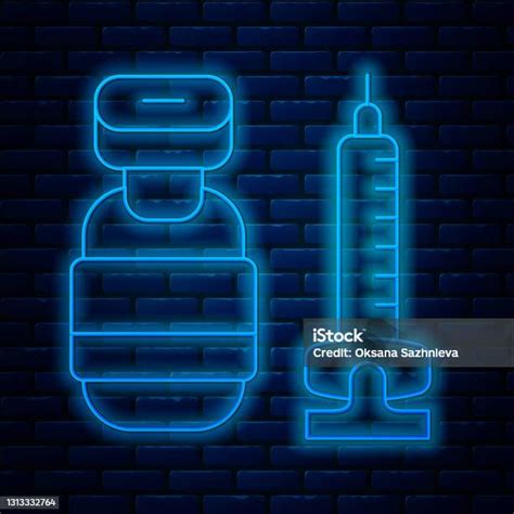 벽돌 벽 배경에 고립 된 바늘 아이콘과 빛나는 네온 라인 의료 주사기 예방 접종 주사 백신 인슐린 개념 벡터 0명에 대한 스톡 벡터 아트 및 기타 이미지 Istock