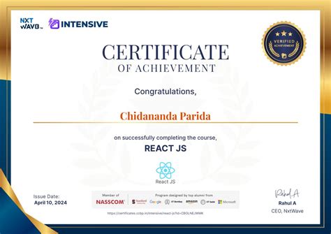 completed react js course with nxtwave chidananda parida posted on