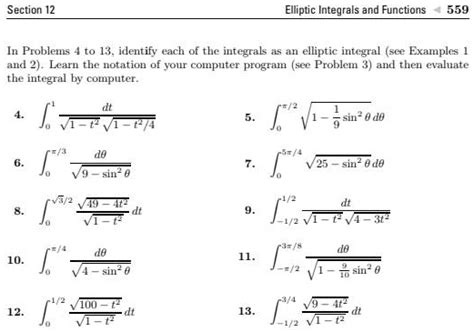 solved section 12 elliptic integrals and functions 559 in problems 1