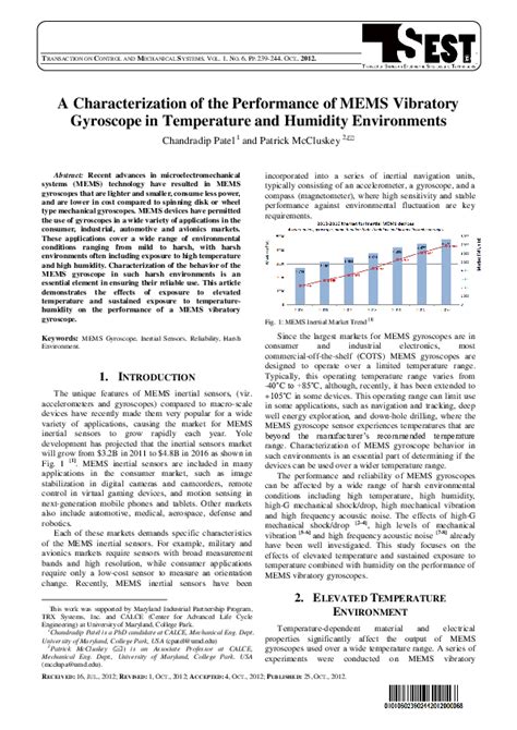 Pdf A Characterization Of The Performance Of Mems Vibratory Gyroscope In Temperature And