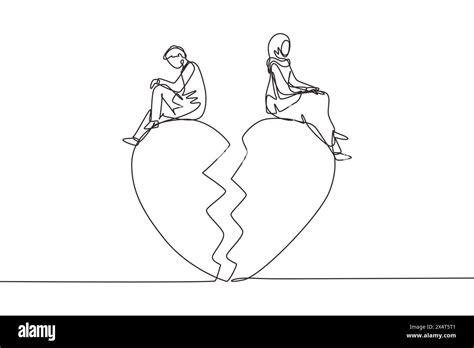 Continuous One Line Drawing Relationship Break Up Broken Heart Couple