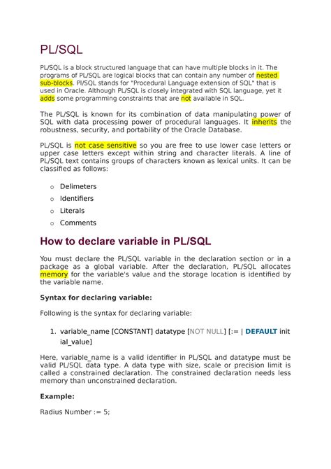 1 Intro To Plsql Good Plsql Plsql Is A Block Structured Language That Can Have Multiple