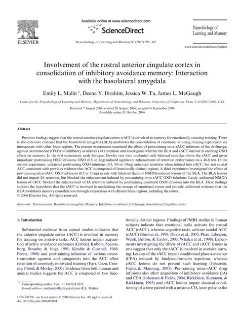 Involvement Of The Rostral Anterior Cingulate Cortex In Consolidation Of