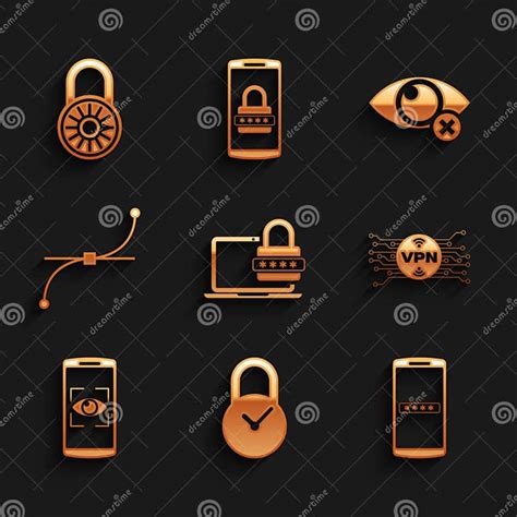 Set Laptop With Password Padlock Clock Mobile And Vpn Microchip