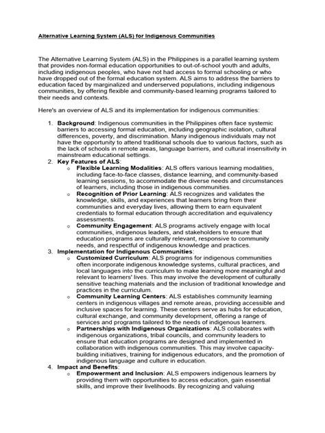 Alternative Learning System Pdf Learning Community
