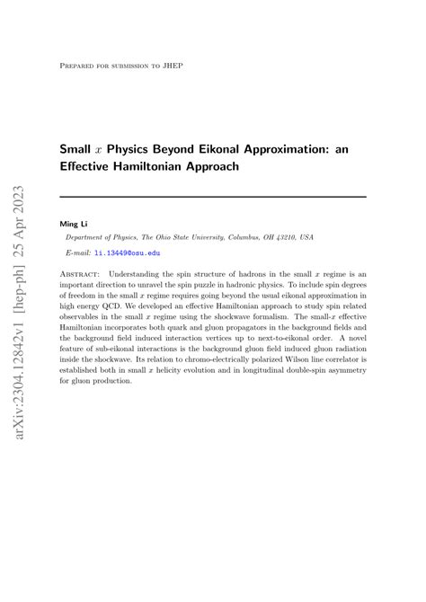 Pdf Small X Physics Beyond Eikonal Approximation An Effective Hamiltonian Approach
