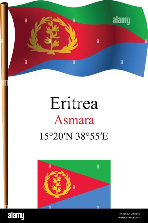 Eritrea Wavy Flag And Coordinates Against White Background Vector Art Illustration Image