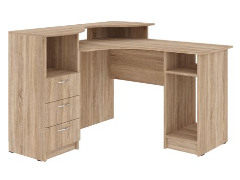 Кутовий компютерний стіл з полицею для монітора та висувними ящиками з ДСП Пехотін Атрікс Дуб
