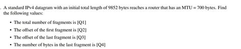 Solved A Standard Ipv4 Datagram With An Initial Total