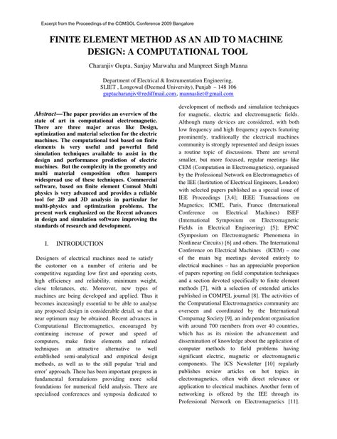 Pdf Finite Element Method As An Aid To Machine Design A Computational Tool