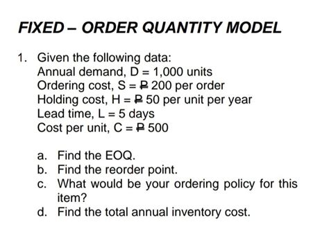 Solved Fixed Order Quantity Model 1 Given The Following