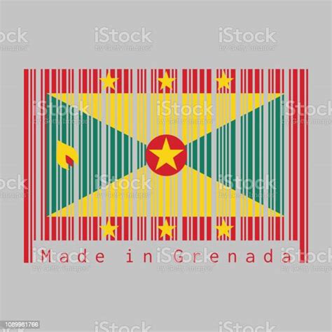 바코드 그레나다 플래그 6 골드 스타 금 및 녹색 깃발 주위에 큰 빨간 테두리의 색상 설정 빨간색 디스크 삼각형 가격에 대한 스톡 벡터 아트 및 기타 이미지 Istock