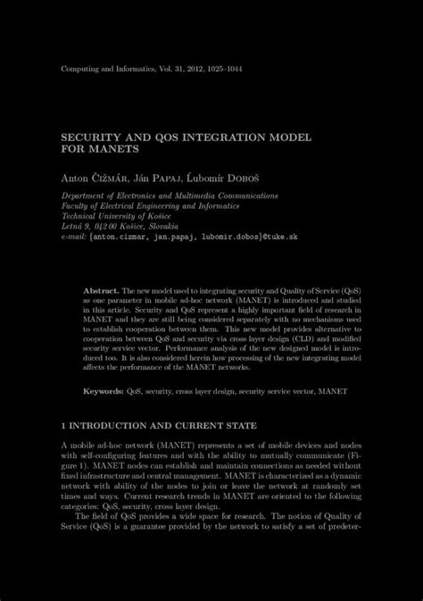 Pdf Security And Qos Integration Model For Manetssecurity And Qos