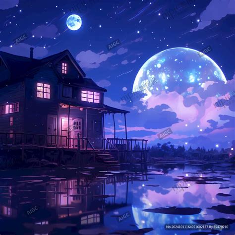 Ai创作图星月河幻想插画 月光插画月光下 月光笼罩下的小屋 村庄月亮房子 梦幻夜景插画 月色下的老房子 月下的村庄 美好的夜晚插画 手绘唯美夜晚 怀旧夜色场景 动漫场景插画 夜空场景插画 房屋