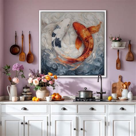 Colorful Koi Fish Canvas Wall Art Abstract Koi Painting Print Serene