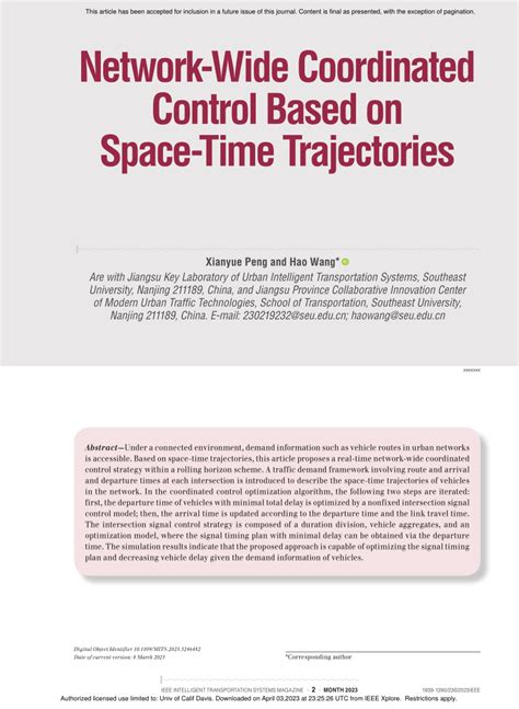 Pdf Network Wide Coordinated Control Based On Space Time Trajectories