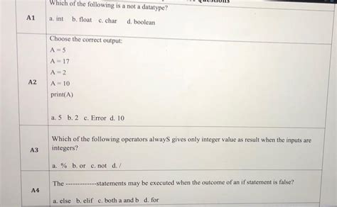 Solved Which Of The Following Is A Not A Datatype Luis A1