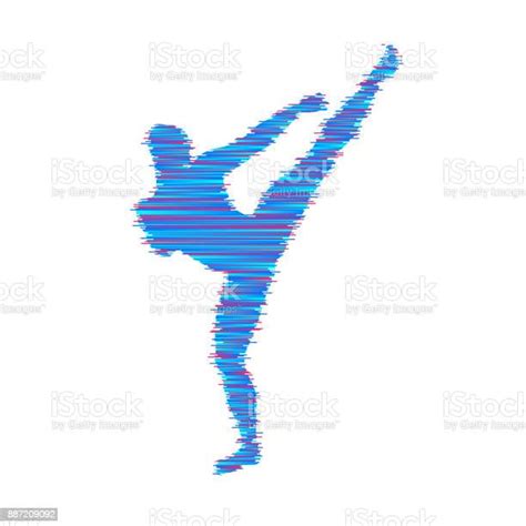 Kickbox 파이터 높은 킥을 실행을 준비 하 고입니다 싸우는 남자의 실루엣입니다 스포츠 디자인 서식 파일입니다 훈련의 상징 벡터 일러스트입니다 가라테에 대한 스톡 벡터