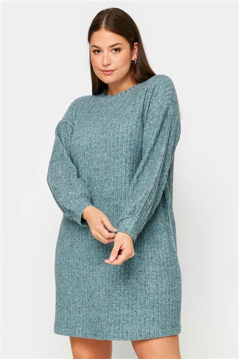 Yours Plus Size Blue Soft Touch Ribbed Jumper Dress Yours Clothing
