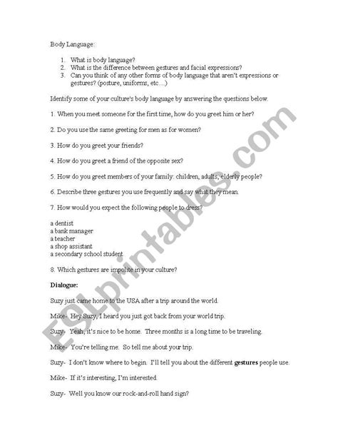 Body Language Esl Worksheet By Misterkot