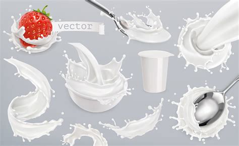 요구르트 우유 많아요 3 차원 벡터 요소 설정 패키지 디자인 우유에 대한 스톡 벡터 아트 및 기타 이미지 우유 물이 튀는