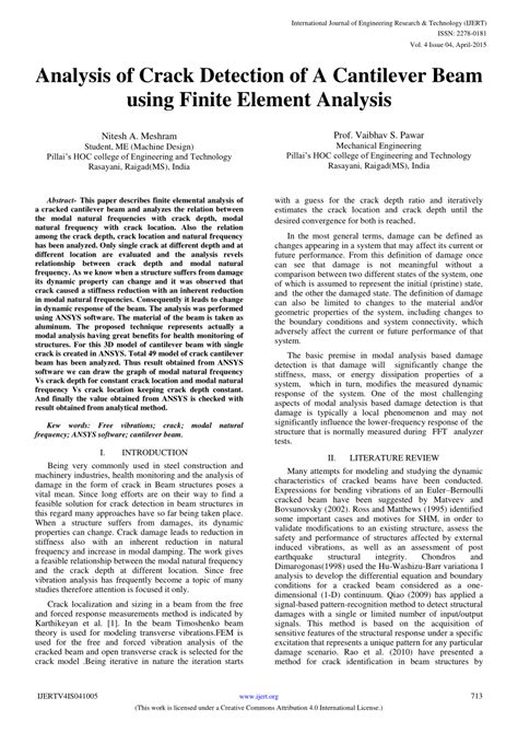 Pdf Analysis Of Crack Detection Of A Cantilever Beam Using Finite