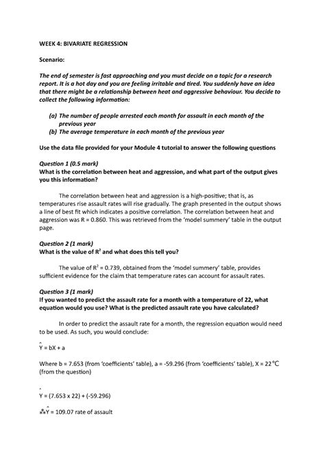 week 4 tutorial exercises week 4 bivariate regression scenario the end of semester is fast