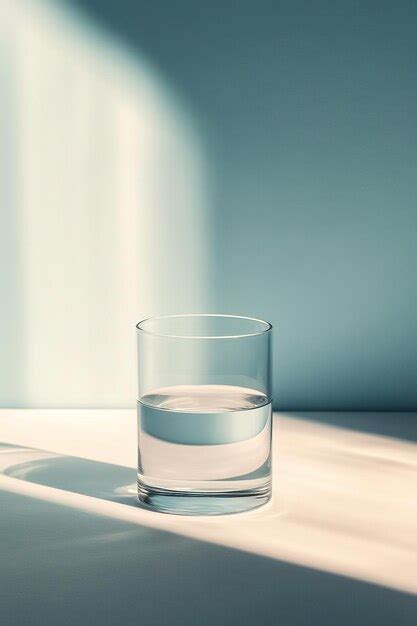 Halffilled Glass Of Water On A Surface With Soft Shadow Premium Ai