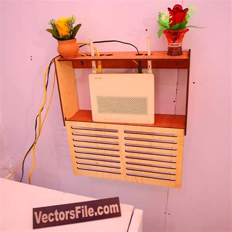 Laser Cut Wooden Wifi Router Box Wall Hanging Wifi Storage Organizer Box 4mm Vector File