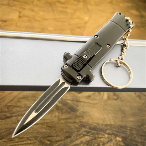 Black Mini Switchblade Stiletto Otf Knife Keychain Self Defense Mall