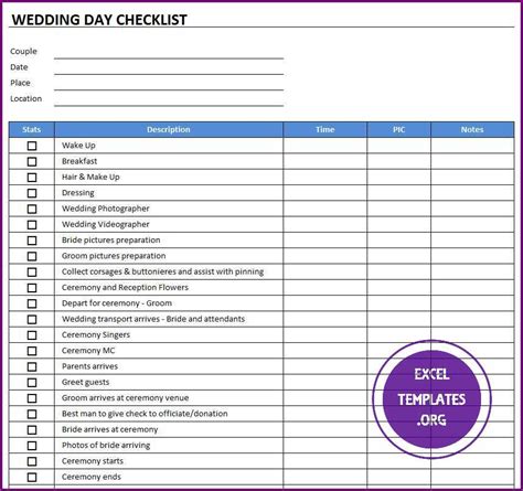Wedding Task List Excel Template