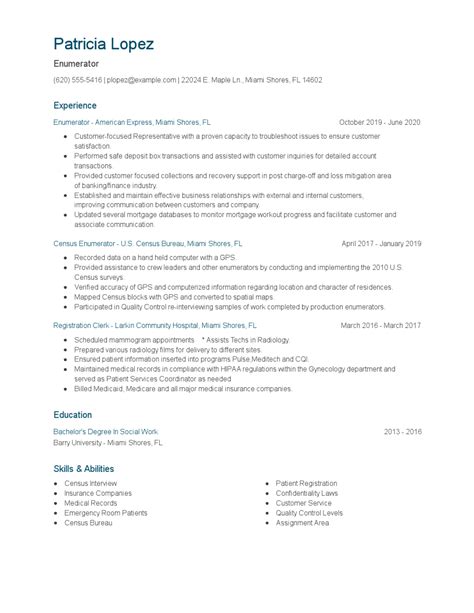Enumerator Resume Examples And Tips Zippia