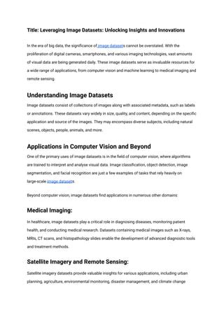 Leveraging Image Datasets Unlocking Insights And Innovations PDF