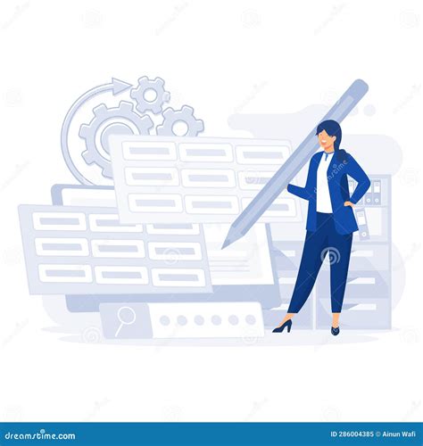 Woman Working With Big Data And Databases Stock Vector Illustration Of Work Storage 286004385