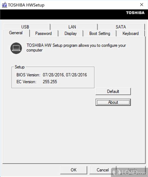 Toshiba HW Setup Utility Screenshots