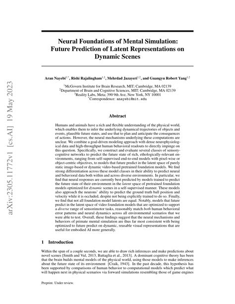 Pdf Neural Foundations Of Mental Simulation Future Prediction Of Latent Representations On