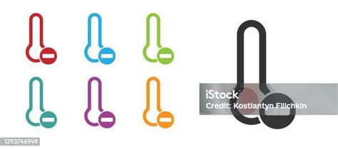 흰색 배경에 고립 된 검은 기상 온도계 측정 아이콘 온도계 장비는 덥거나 추운 날씨를 표시합니다 다채로운 아이콘을 설정합니다