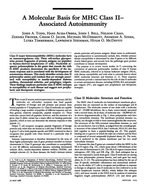 Pdf A Molecular Basis For Mhc Class Ii Associated Autoimmunity