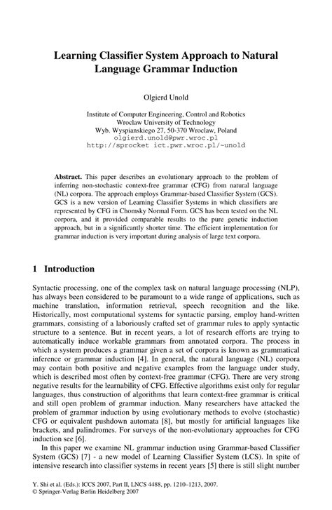 Pdf Learning Classifier System Approach To Natural Language Grammar