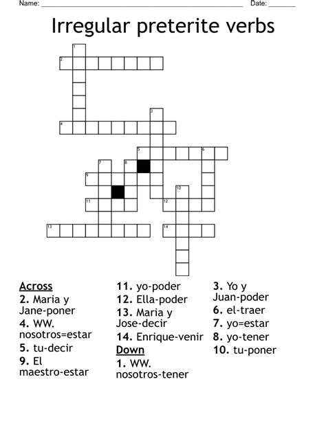 Irregular Verbs In The Preterite Worksheet