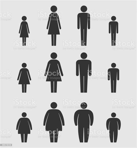남자 여자와 어린이 몸 그림 크기 아이콘 스틱 수치입니다 흰색 배경에 고립 벡터 일러스트입니다 가냘픈에 대한 스톡 벡터 아트 및 기타 이미지 Istock