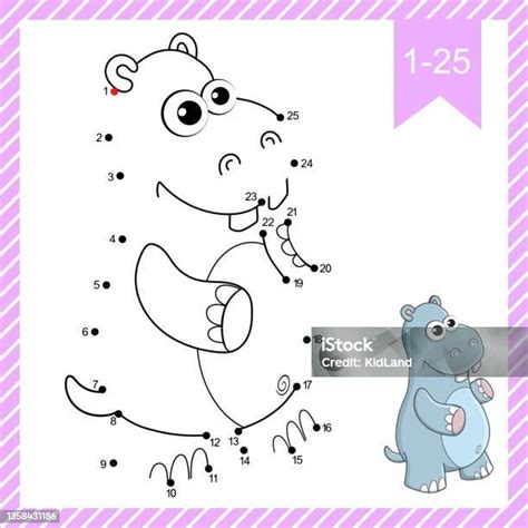 점에 점 하마 로직 게임 및 색칠 페이지 답변 숫자로 점을 연결하고 마무리는 만화 귀여운 하마를 그립니다 25에 카운트 번호를 연습 하는 아이 들을 위한 교육 워크 시트 점