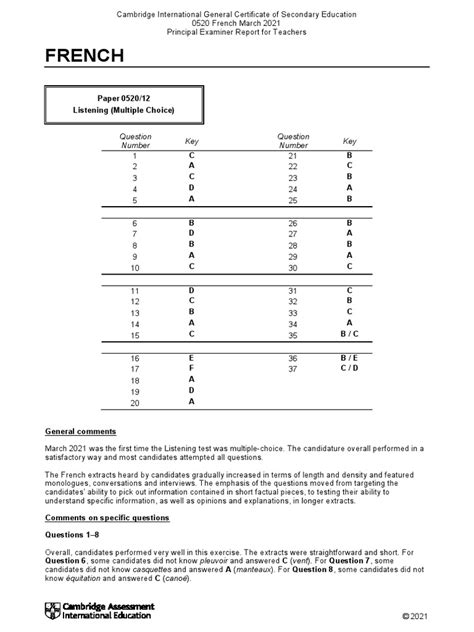 French Reading Session Igcse Sample Paper Pdf Question Test Assessment