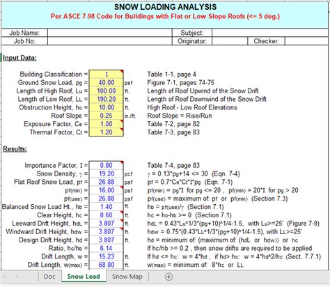 ASCE798S ASCE 7 98 CODE SNOW LOAD ANALYSIS PROGRAM Excel Sheets