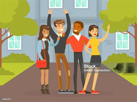 거리에서 함께 서있는 다양한 국적과 문화의 행복한 사람들 사회적 다양성 독립적 인 평등 벡터 일러스트레이션 거리에 대한 스톡 벡터 아트 및 기타 이미지 Istock